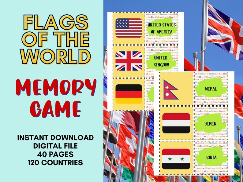 Flags of the World Matching Game | World Flags | Flag Flashcards ...