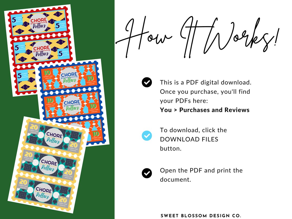 Reward Dollars for Kids, Printable Chore Dollars, Reward Bucks, Screen ...