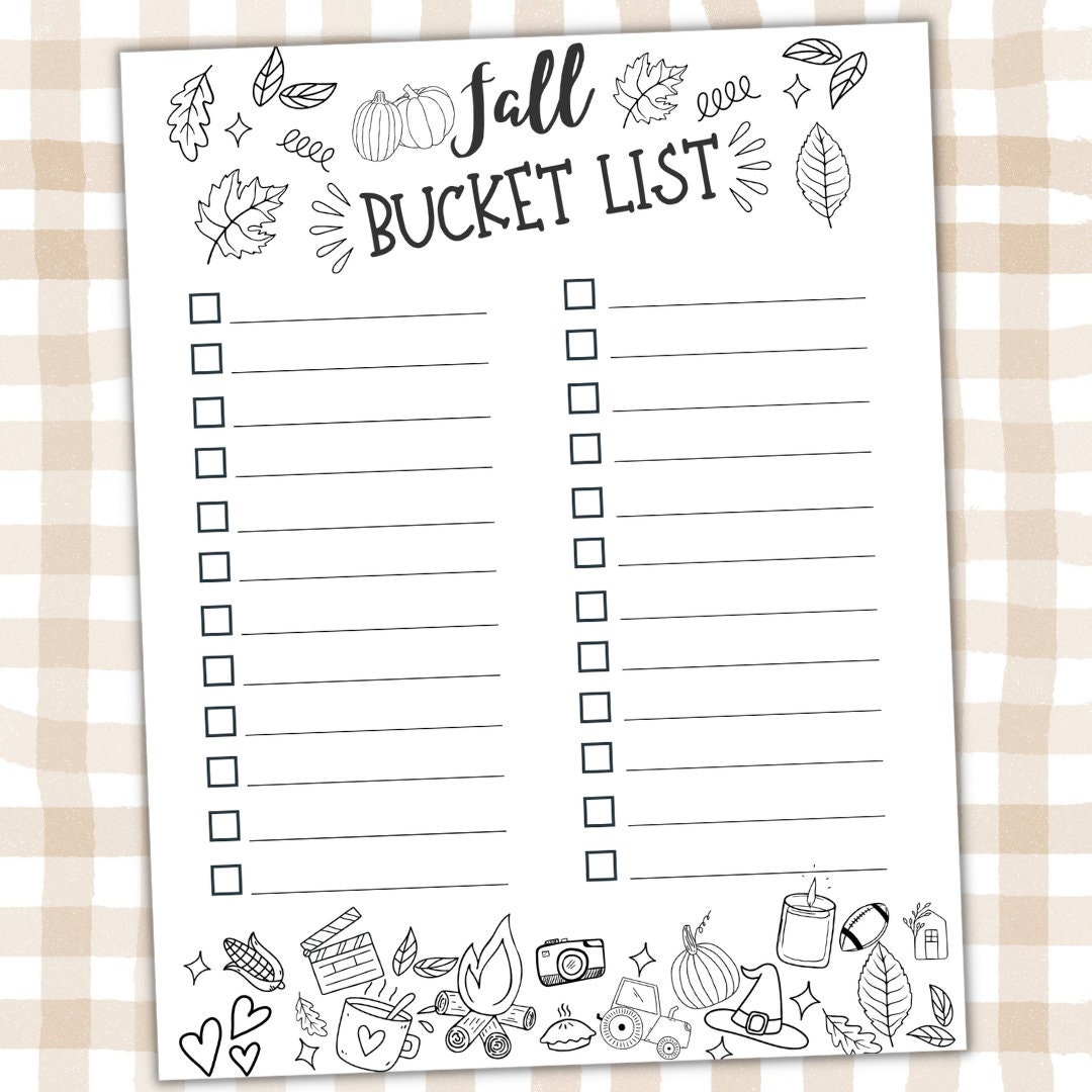 Fall Bucket List Printable, Fall Bucket List Template, Fall Check List, Fall Checklist, Autumn ...