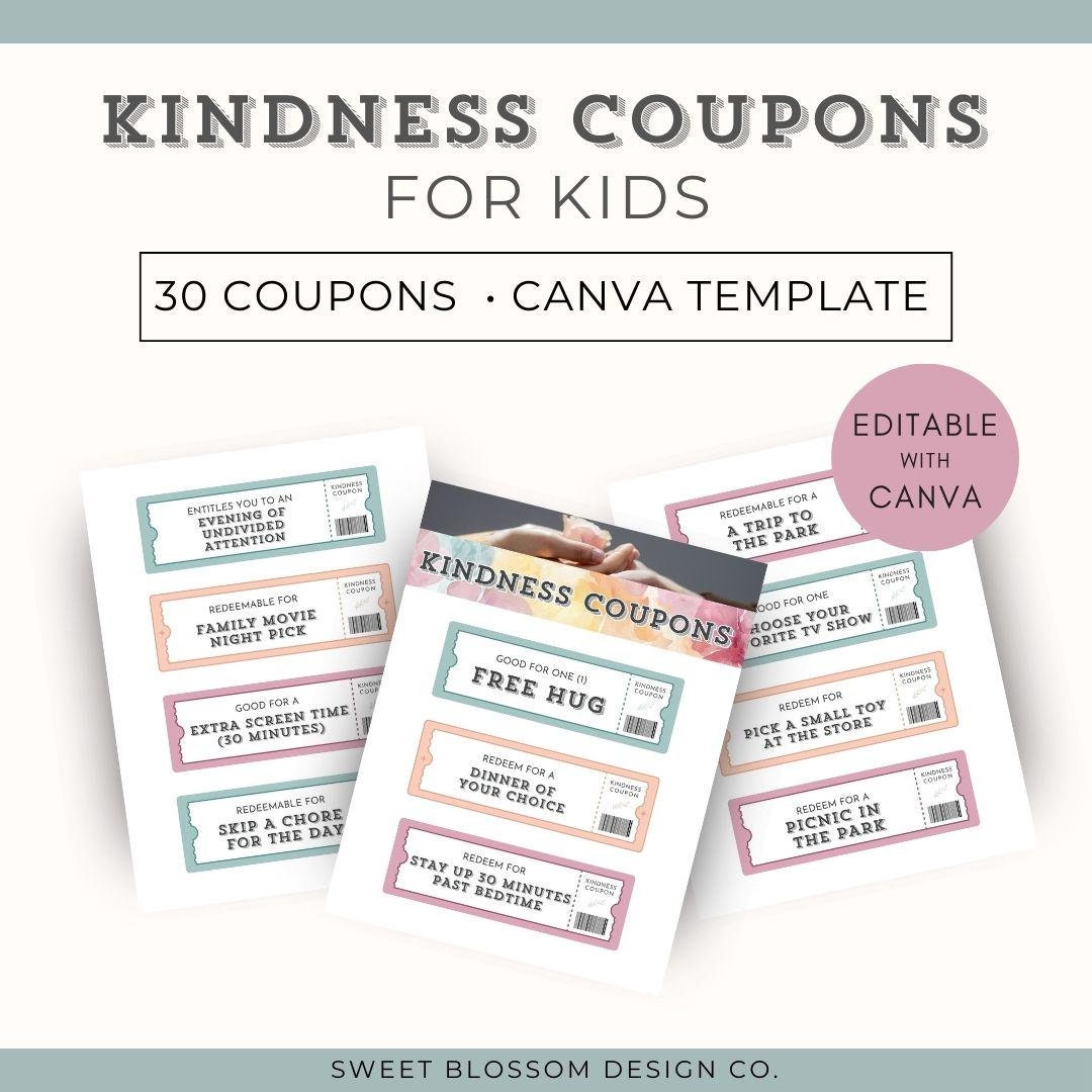 Kindness Coupons Fo Kids, Student Reward Coupon, Editable Kids Reward ...