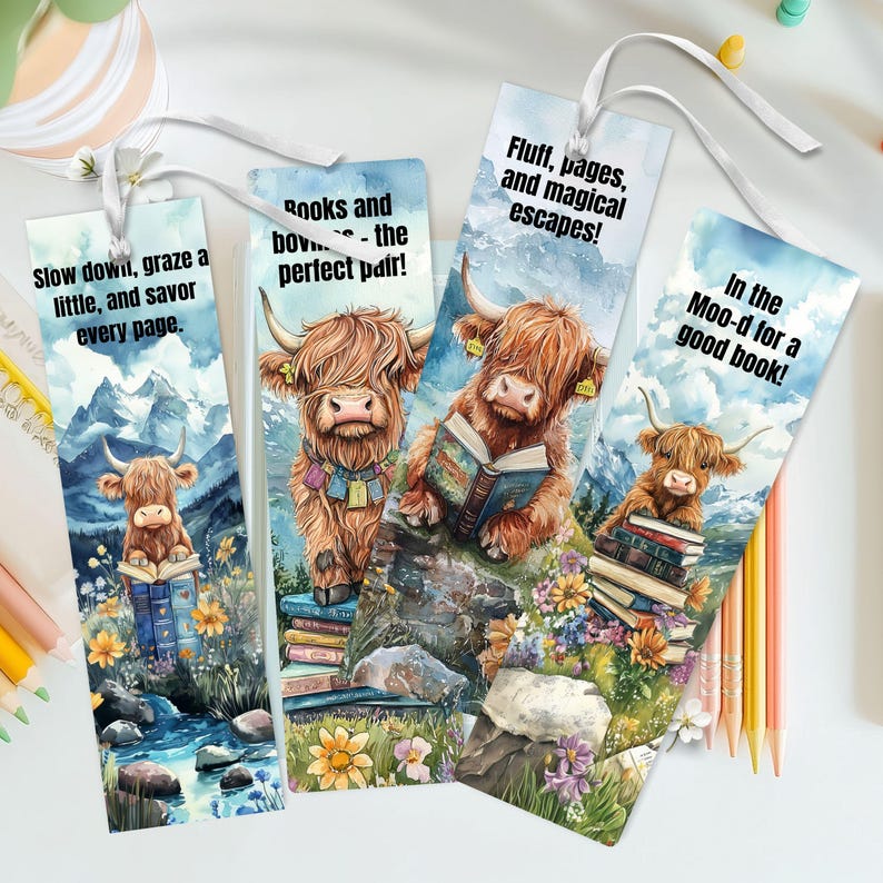 Highland Cow Printable Bookmark, Animal Farm Bookmarks, Bookmarks for ...