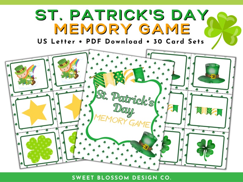 St Patrick's Day Matching Game, Printable Matching Game, Kids Memory ...