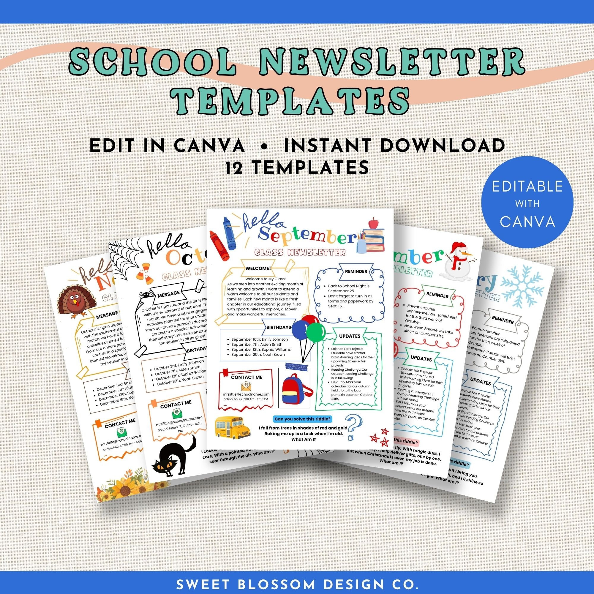 Weekly Classroom Newsletter Template, Monthly Newsletter, School ...