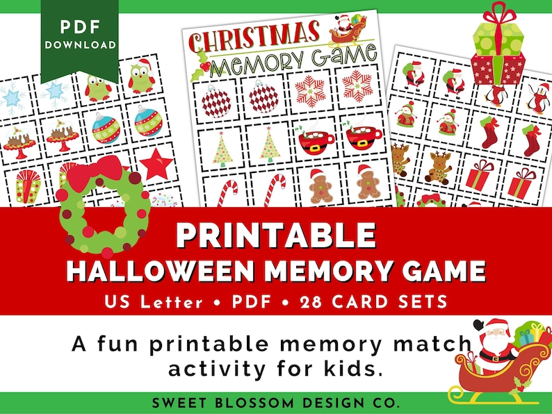 Christmas Memory Game, Printable Christmas Matching Game, Kids Memory ...
