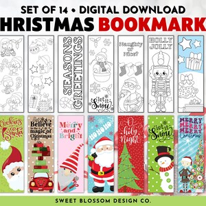 Christmas Printable Bookmarks, Christmas Coloring Bookmarks, Holiday ...