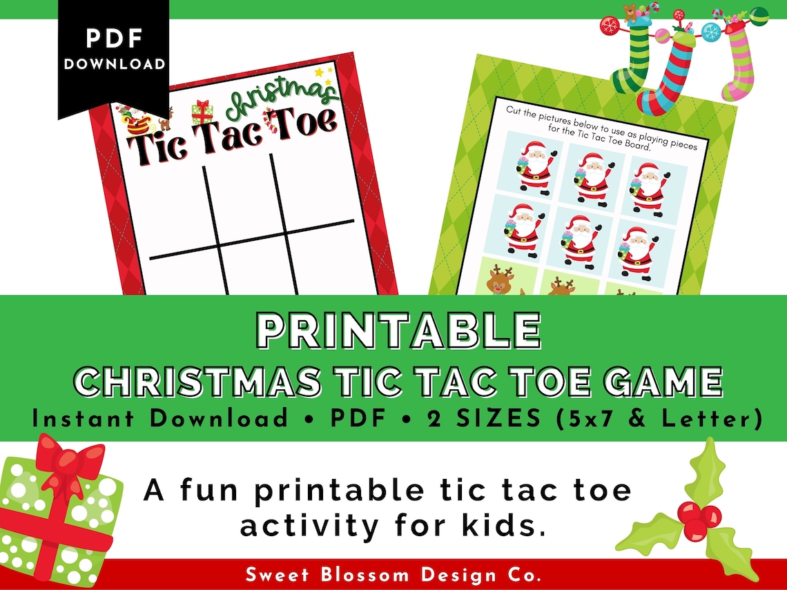 Printable Christmas Tic Tac Toe Game, Holiday Printable Games for Kids ...