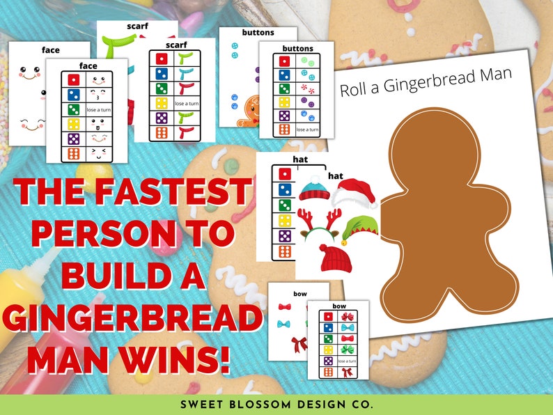 Roll a Gingerbread Man Game, INSTANT DOWNLOAD Printable Christmas Party ...