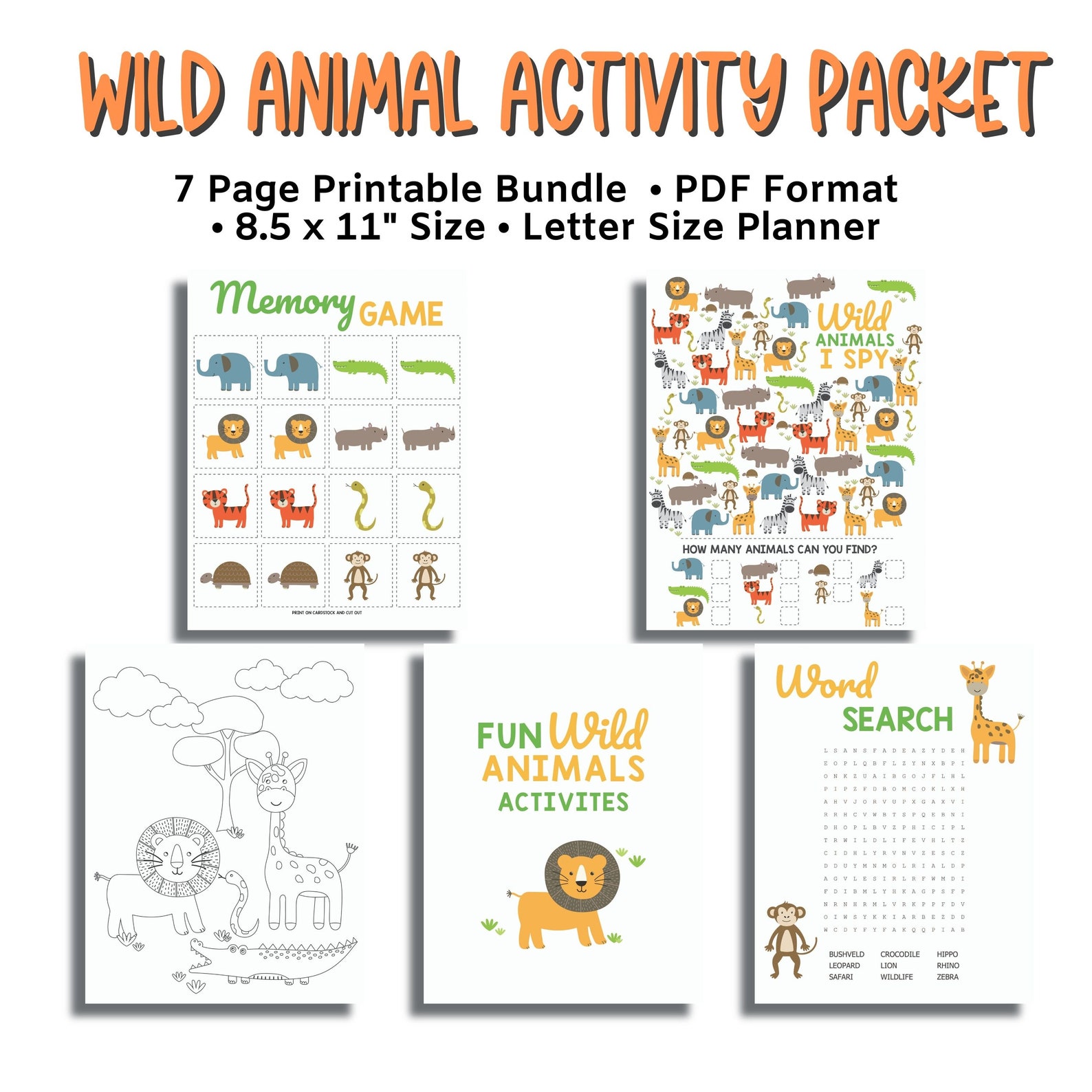 Animal Activity Packet for Kids, I Spy Activity Sheet, Learning Pages ...