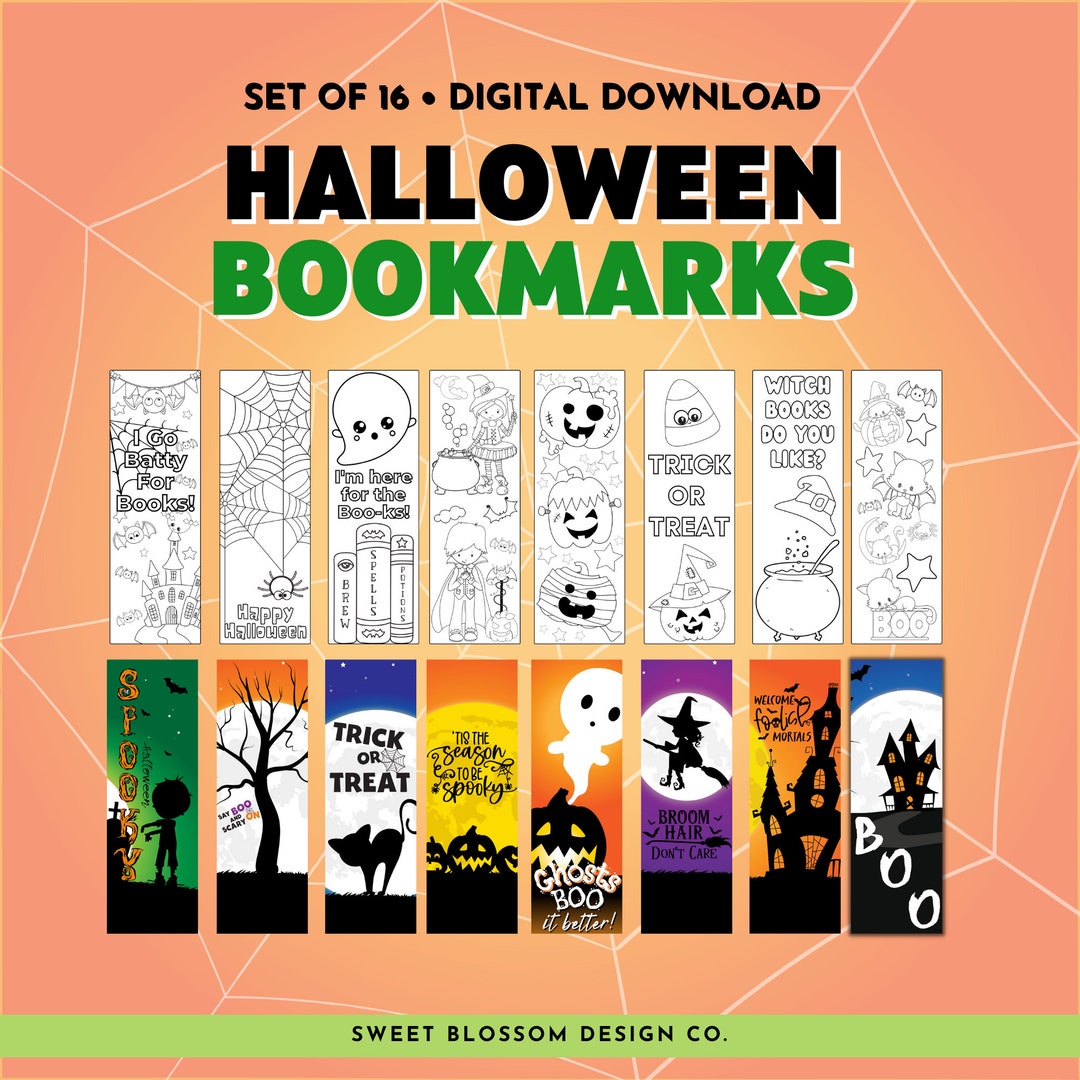 Cute Halloween Printable Bookmarks, Halloween Coloring Bookmarks ...