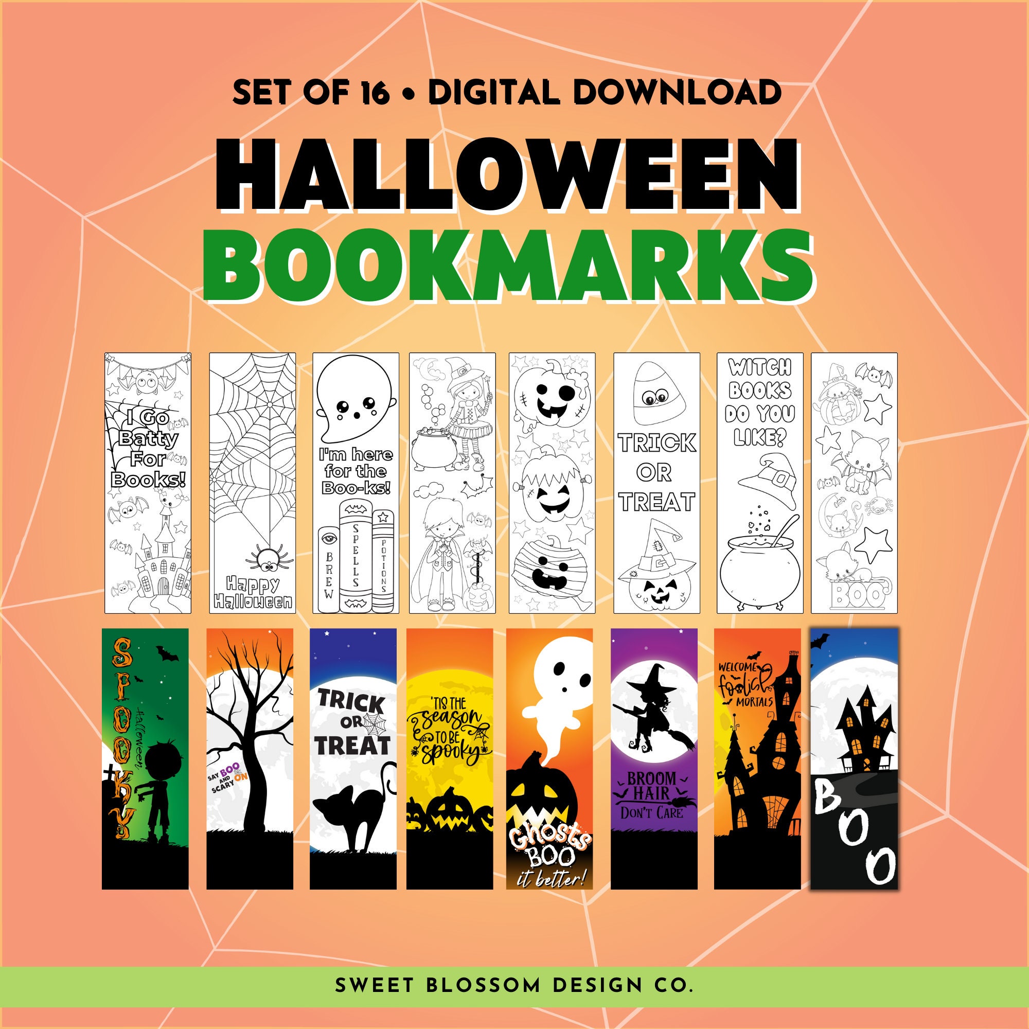 Cute Halloween Printable Bookmarks, Halloween Coloring Bookmarks ...