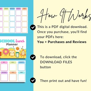 School Lunch Planner, Kids Meal Planner, Kids Lunch Planner, Printable ...