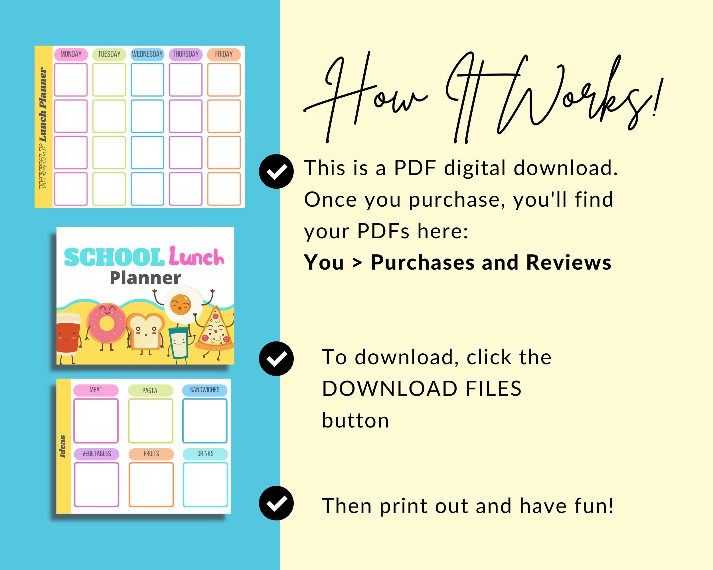 School Lunch Planner, Kids Meal Planner, Kids Lunch Planner, Printable ...