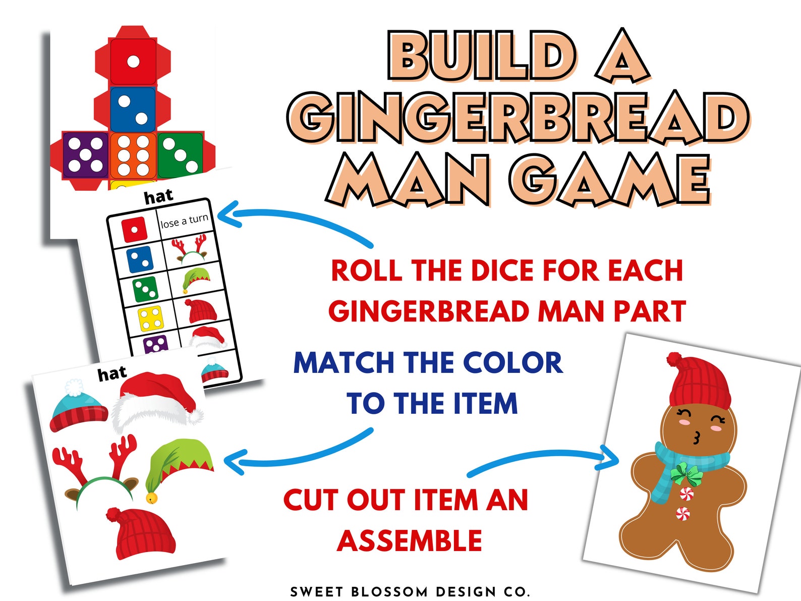 Roll a Gingerbread Man Game, INSTANT DOWNLOAD Printable Christmas Party ...