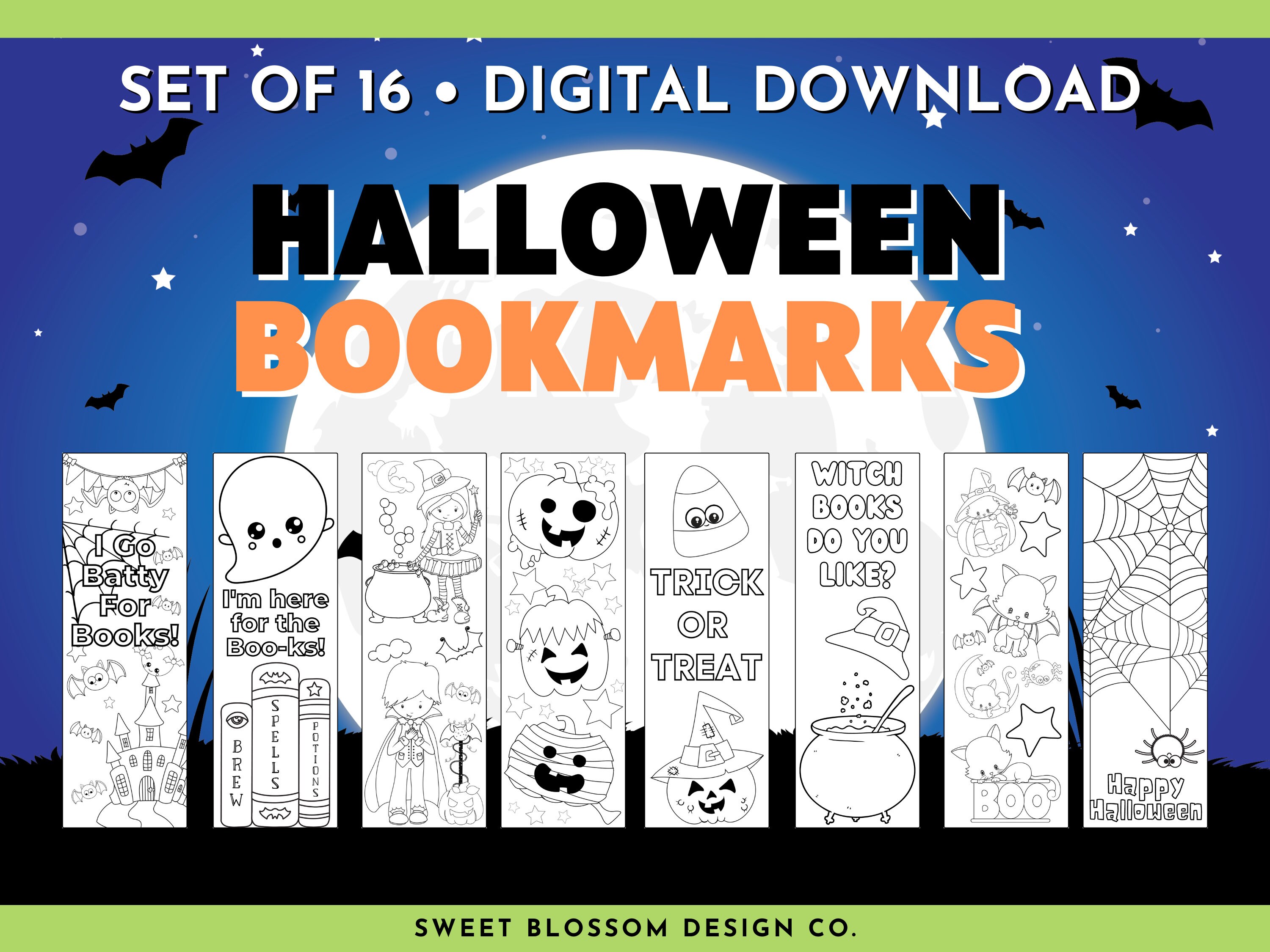 Cute Halloween Printable Bookmarks, Halloween Coloring Bookmarks ...