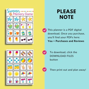 Summer Printable Memory Game, Summer Matching Game, Kids Memory Game ...