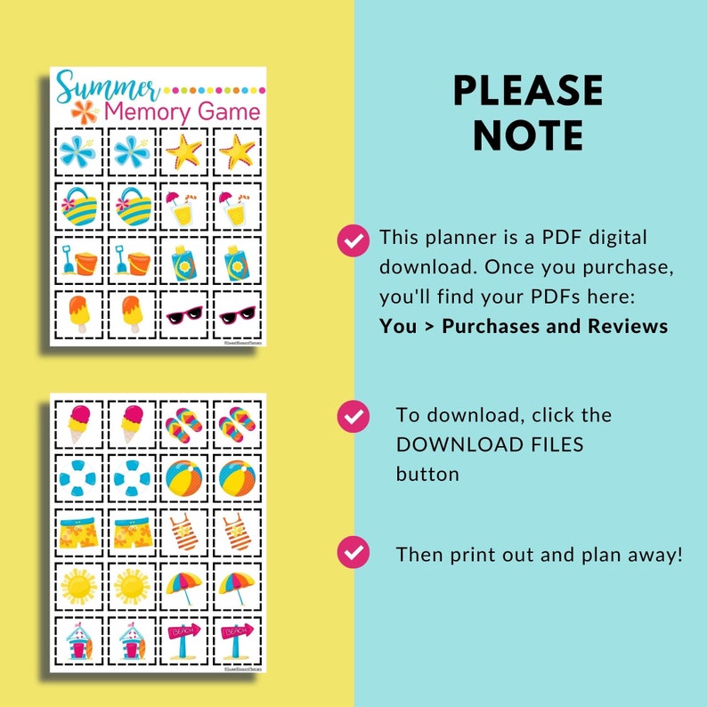 Summer Printable Memory Game, Summer Matching Game, Kids Memory Game ...