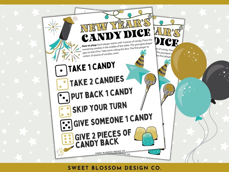 New Year's Candy Dice Game, Printable Games for Kids, New Year's Eve ...