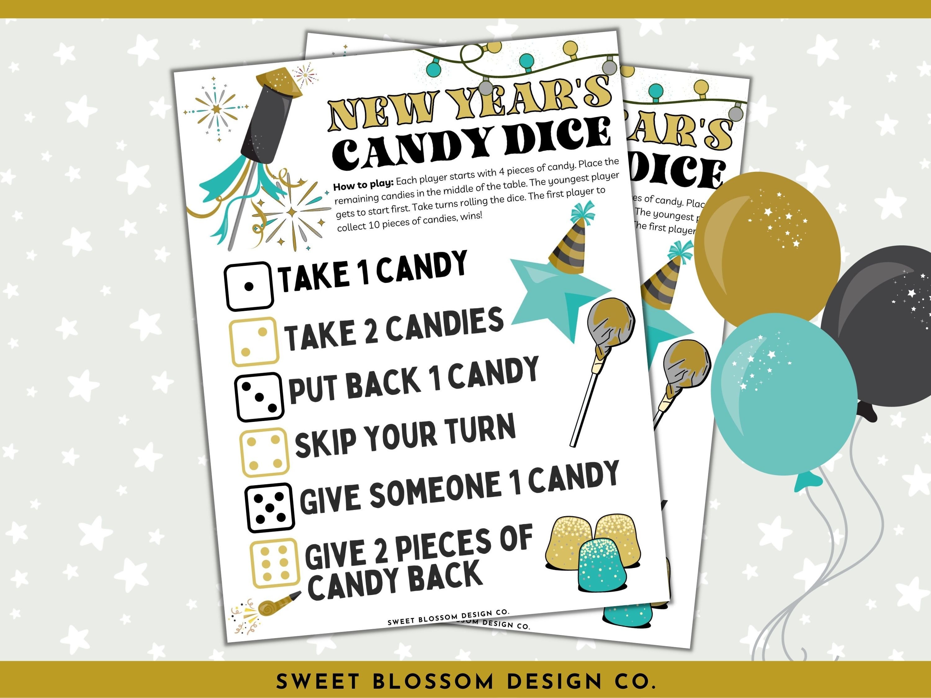 New Year's Candy Dice Game, Printable Games for Kids, New Year's Eve ...