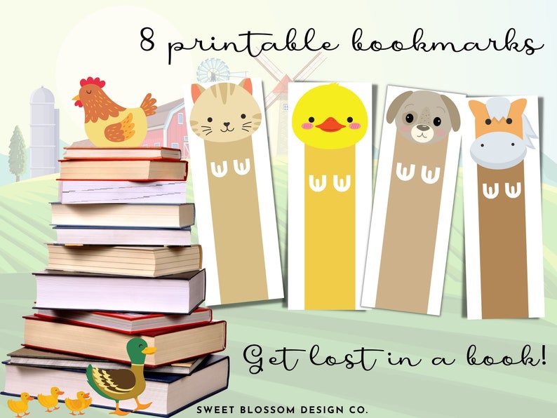 Farm Animal Bookmarks, Bookmarks for Kids, Printable Bookmarks, Barn ...
