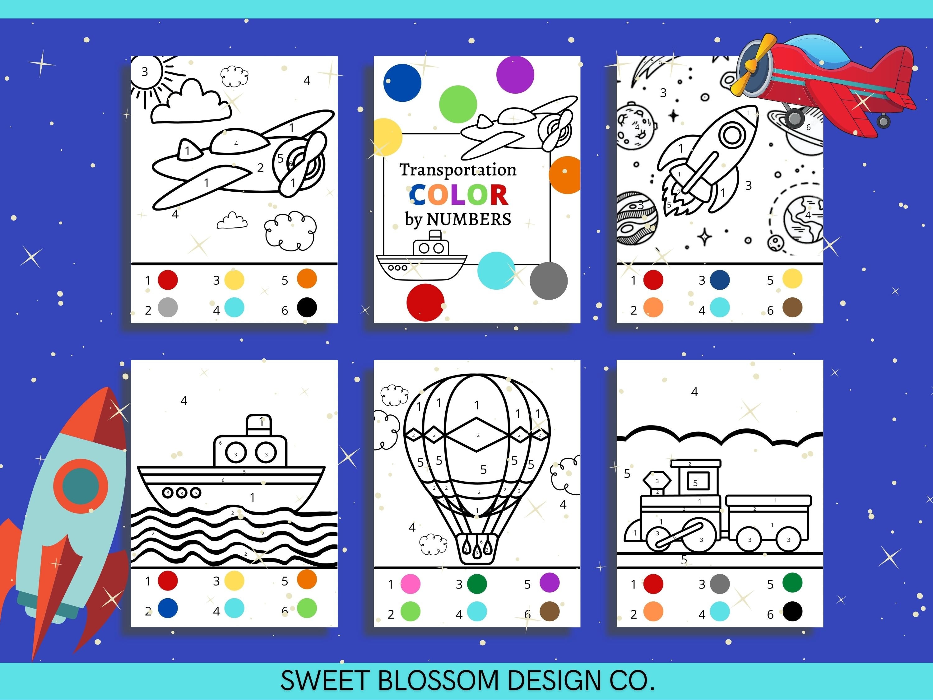 Transportation Color by Number, Coloring Activity, Coloring Pages for ...