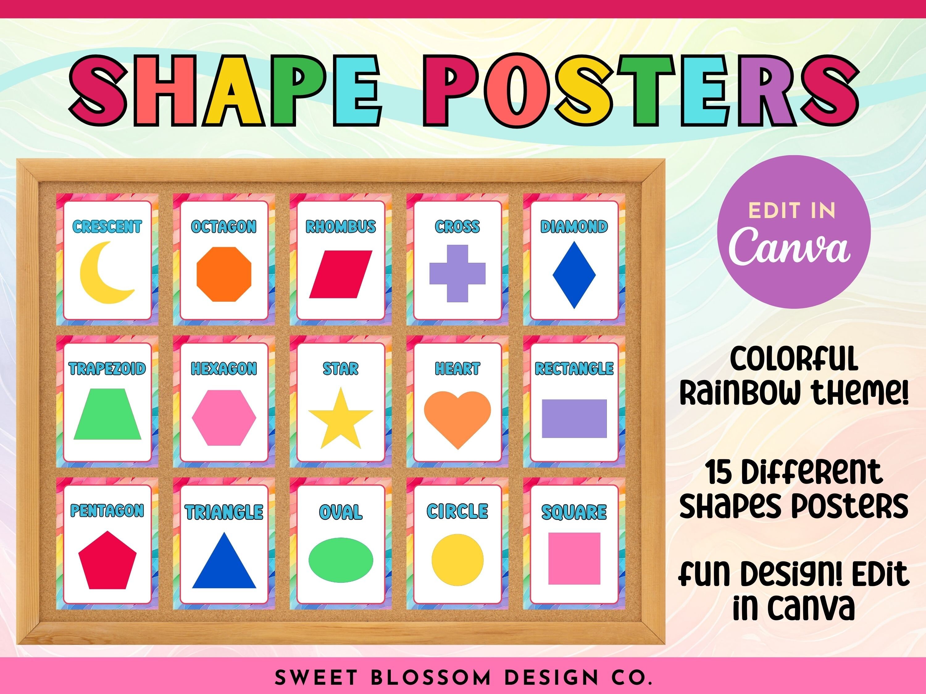 Colorful Shape Posters, BOHO Classroom Decor, 15 Rainbow Shape Posters ...