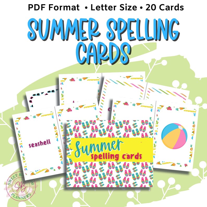 Printable Spelling Cards, Site Words Flash Cards, Summer Activity for ...