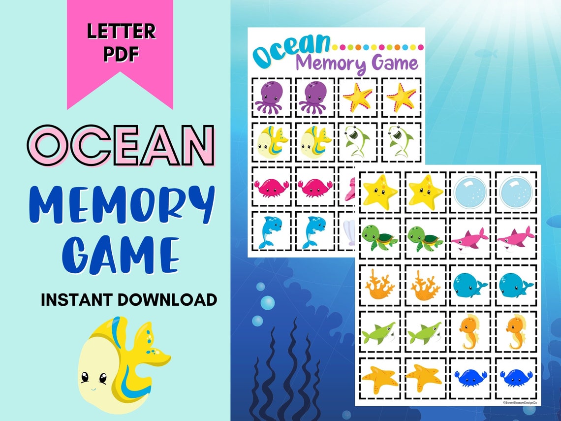 Ocean Themed Printable Memory Game, Ocean Matching Game, Kids Memory ...