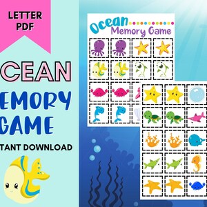 Ocean Themed Printable Memory Game, Ocean Matching Game, Kids Memory ...