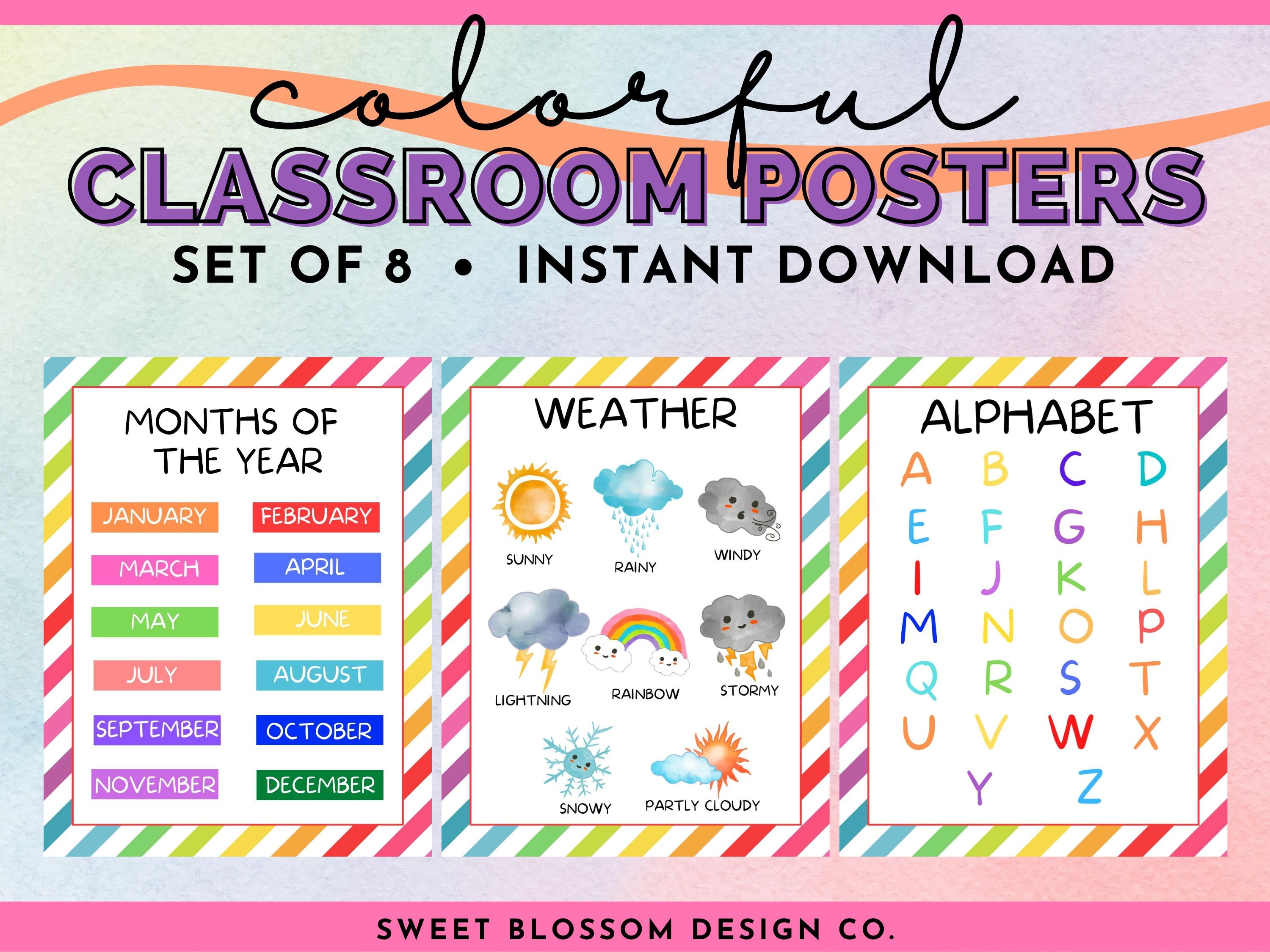 Set of 8 Colorful Classroom Posters, Educational Posters for Kids ...