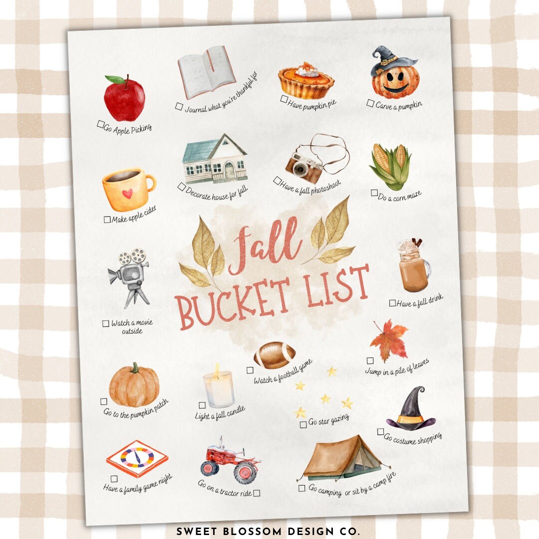 Fall Bucket List Printable, Fall Bucket List Template, Fall Check List ...