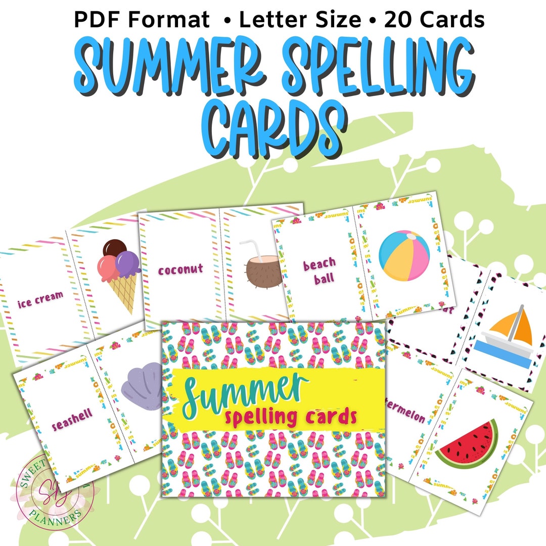 Printable Spelling Cards, Site Words Flash Cards, Summer Activity for ...