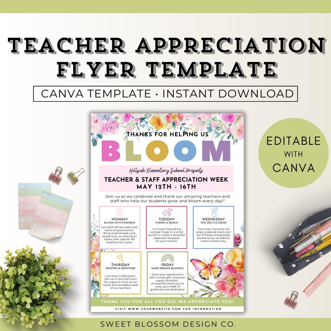 Teacher Appreciation Week Flyer Bloom,sunshine Theme Teacher ...