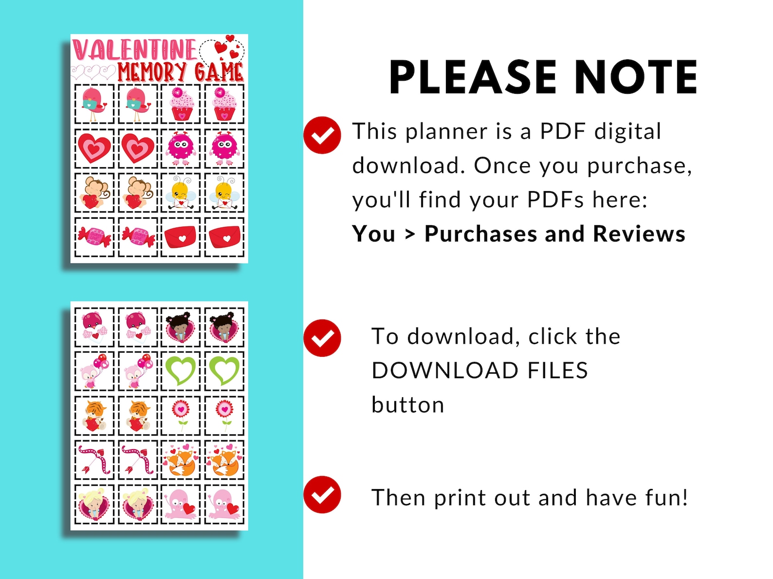 Valentine Memory Game, Printable Valentine Matching Game, Kids Memory ...
