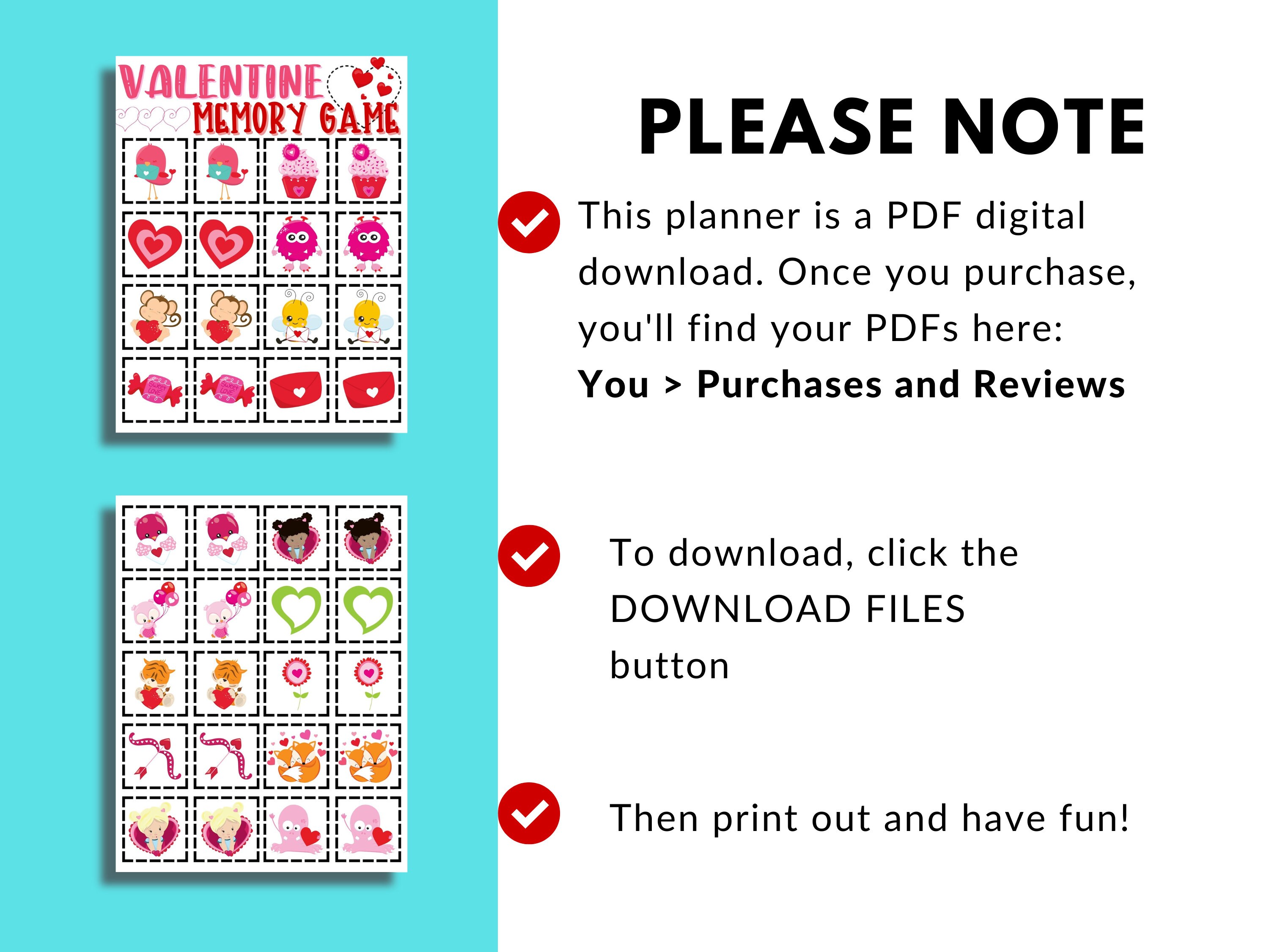 Valentine Memory Game, Printable Valentine Matching Game, Kids Memory ...