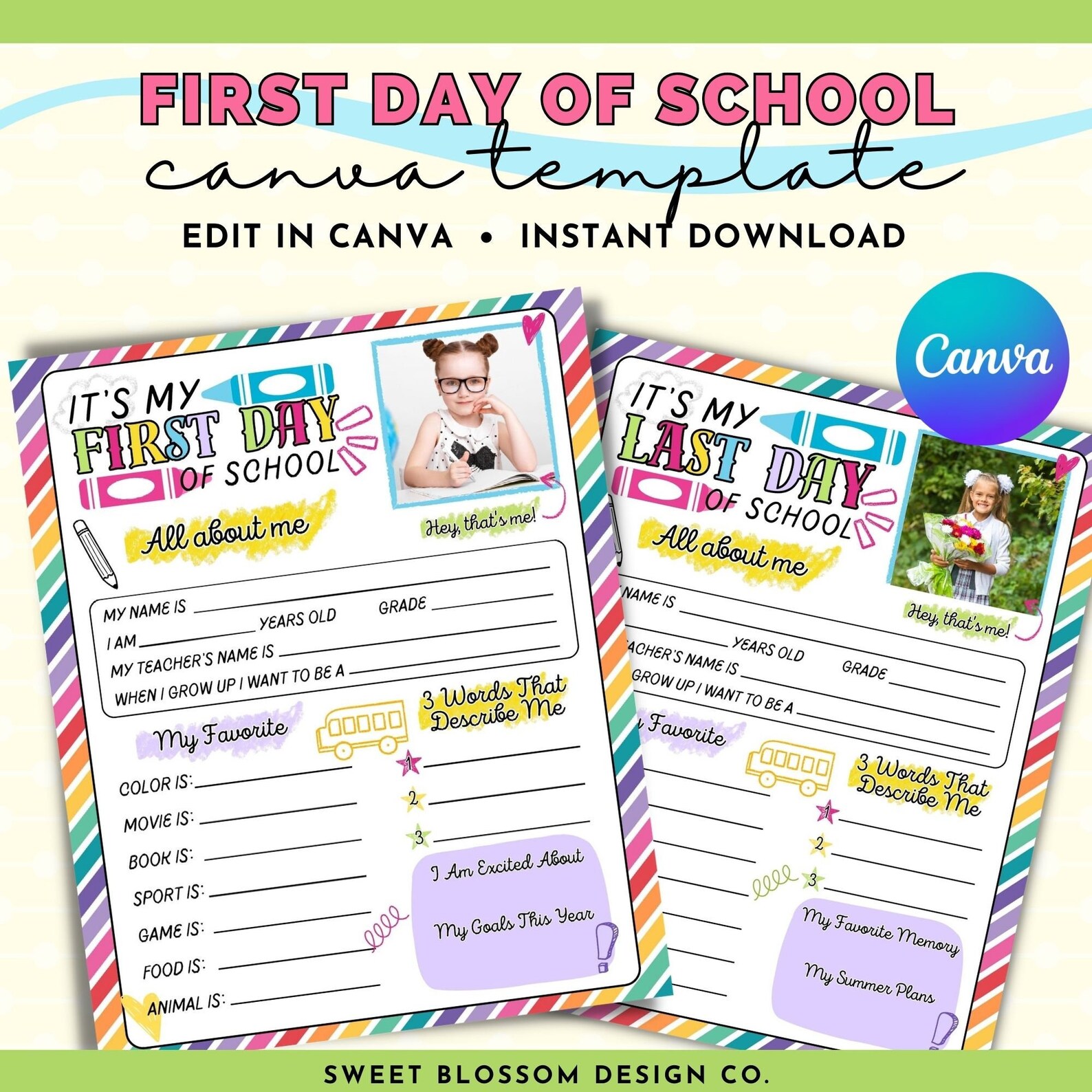 EDITABLE First Day of School All About Me Questionnaire, Last Day of ...