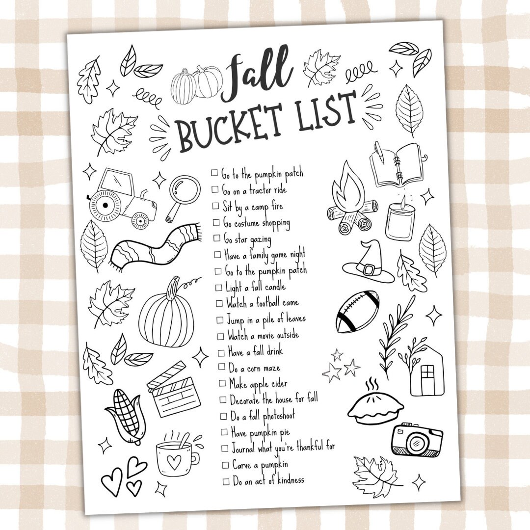 Fall Bucket List Printable, Fall Bucket List Template, Fall Check List ...