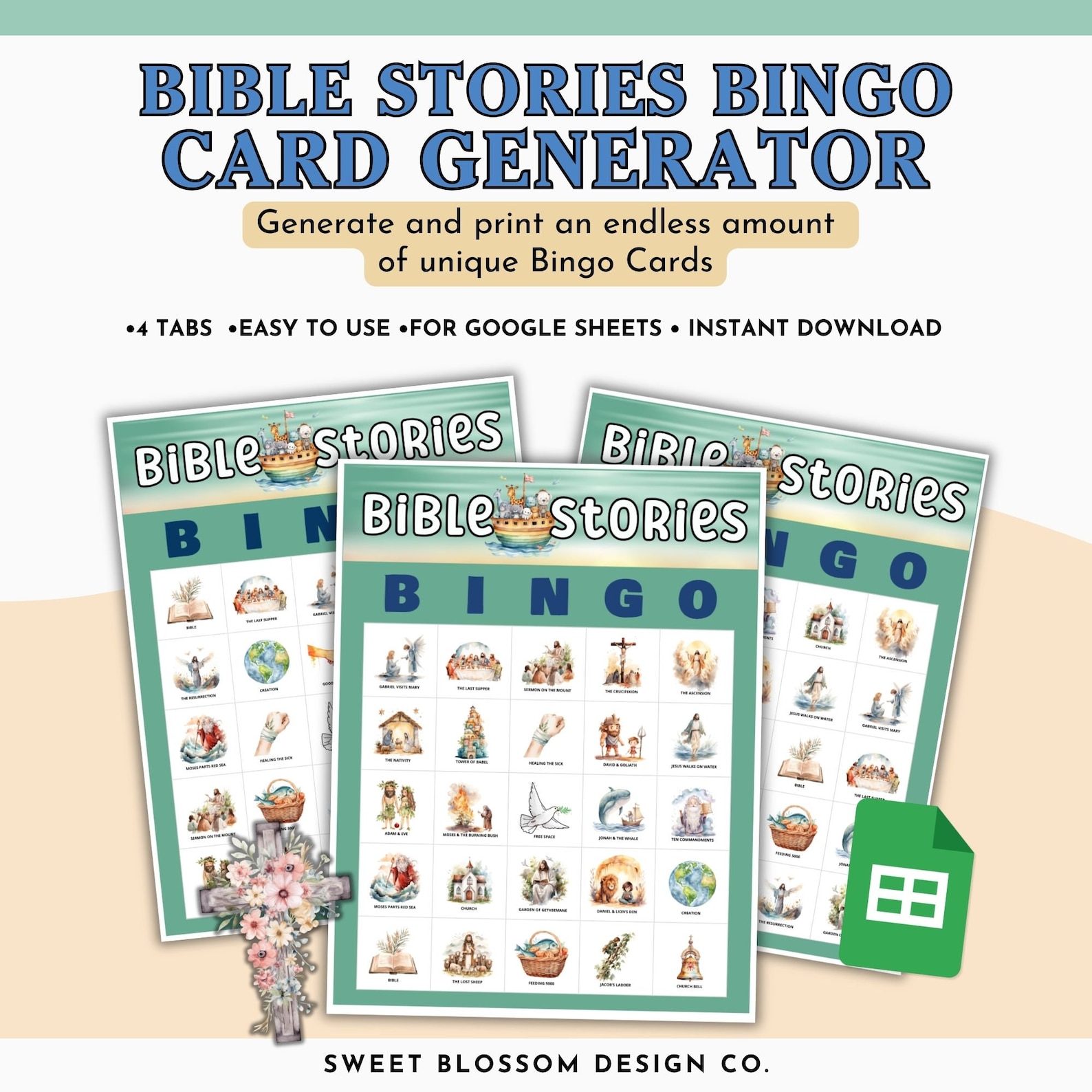 Bible Stories Bingo Card Generator for Google Sheets, Bible Bingo Cards ...