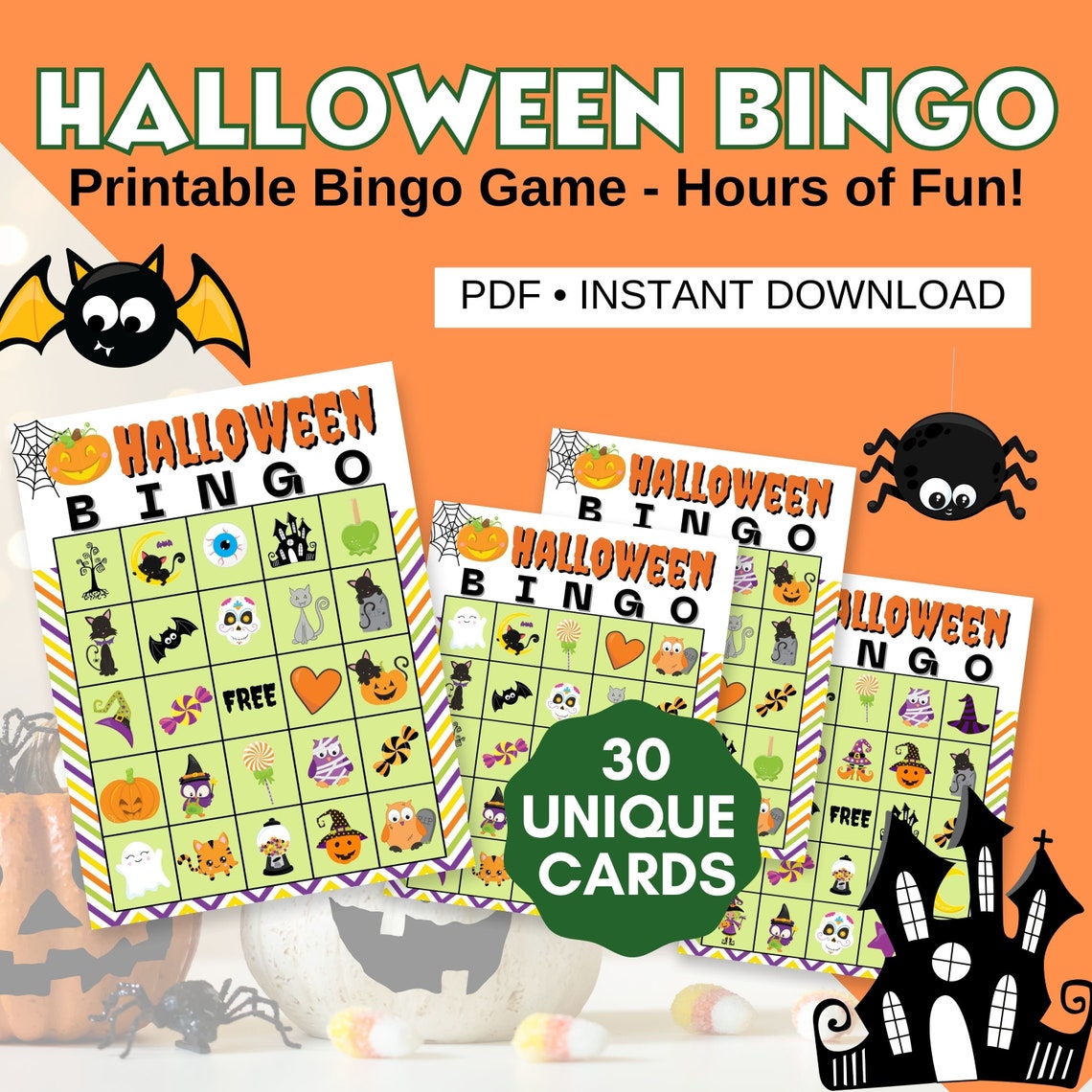 Halloween Bingo Cards for Kids, Halloween Games, Halloween Bingo ...