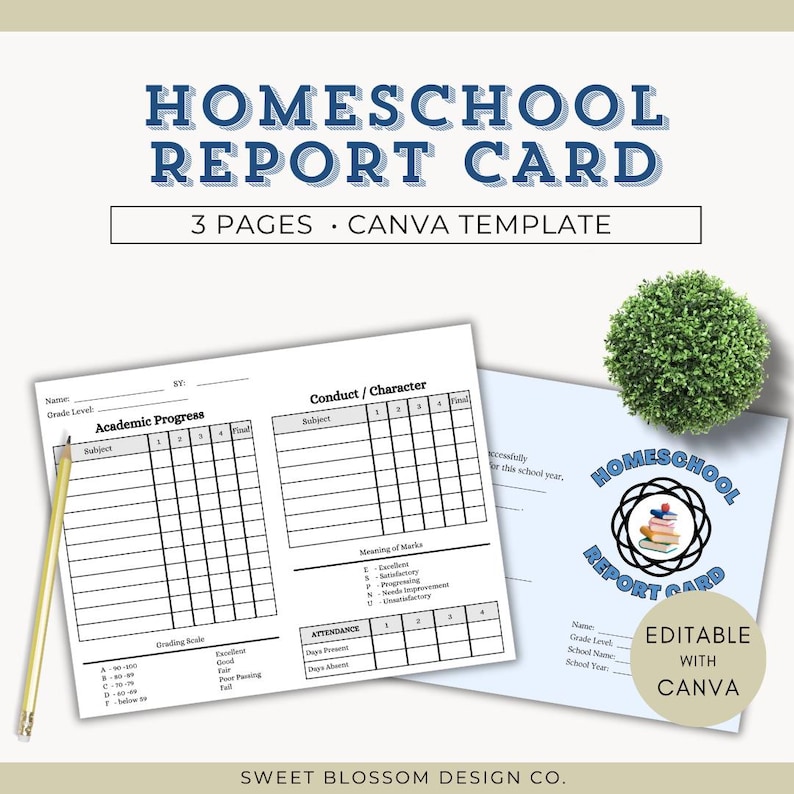Editable Homeschool Report Card, Homeschool Progress Report, Report ...