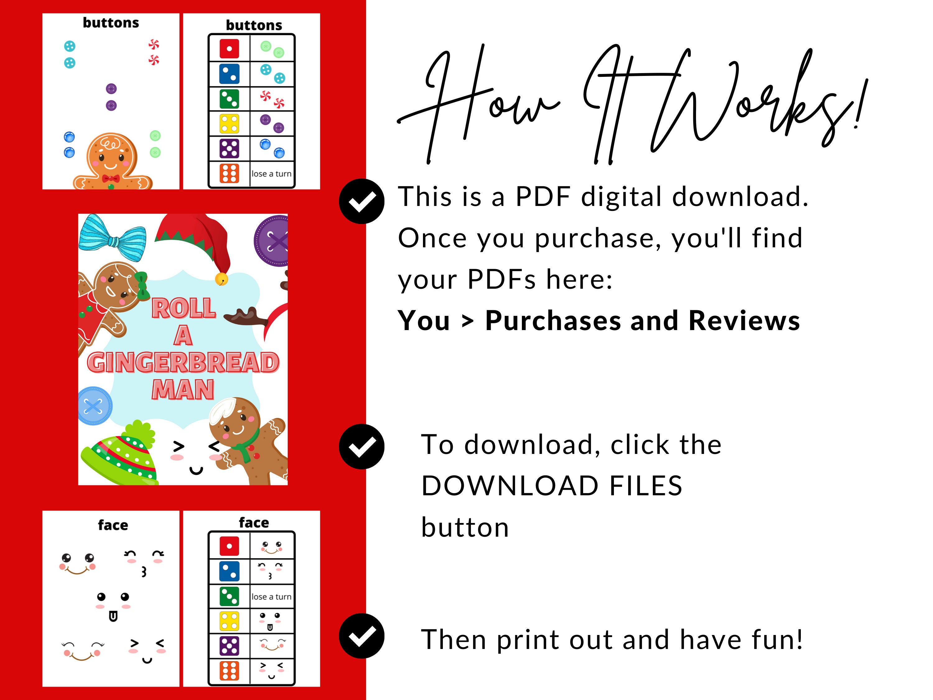 Roll a Gingerbread Man Game, INSTANT DOWNLOAD Printable Christmas Party ...