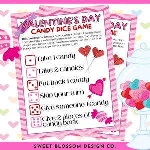 Valentine's Day Candy Dice Game, Valentine's Party Game, Printable ...