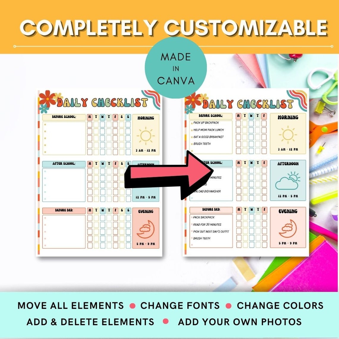 Family Chore Chart Bundle, Editable Kids Chore Chart Checklist Bundle ...