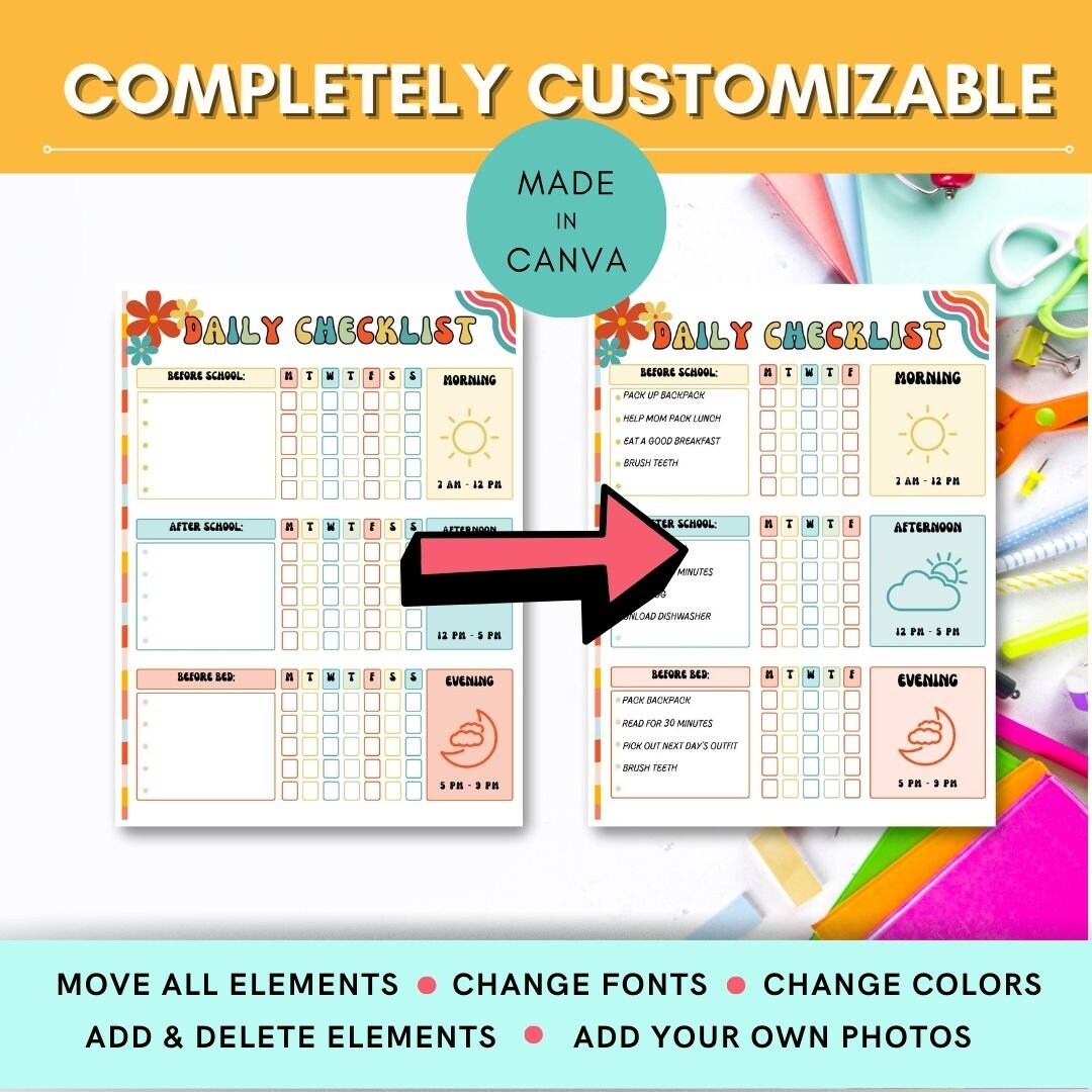 Family Chore Chart Bundle, Editable Kids Chore Chart Checklist Bundle ...
