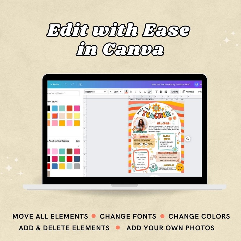 Meet the Teacher Template Groovy, Meet the Teacher Boho Rainbow Canva ...