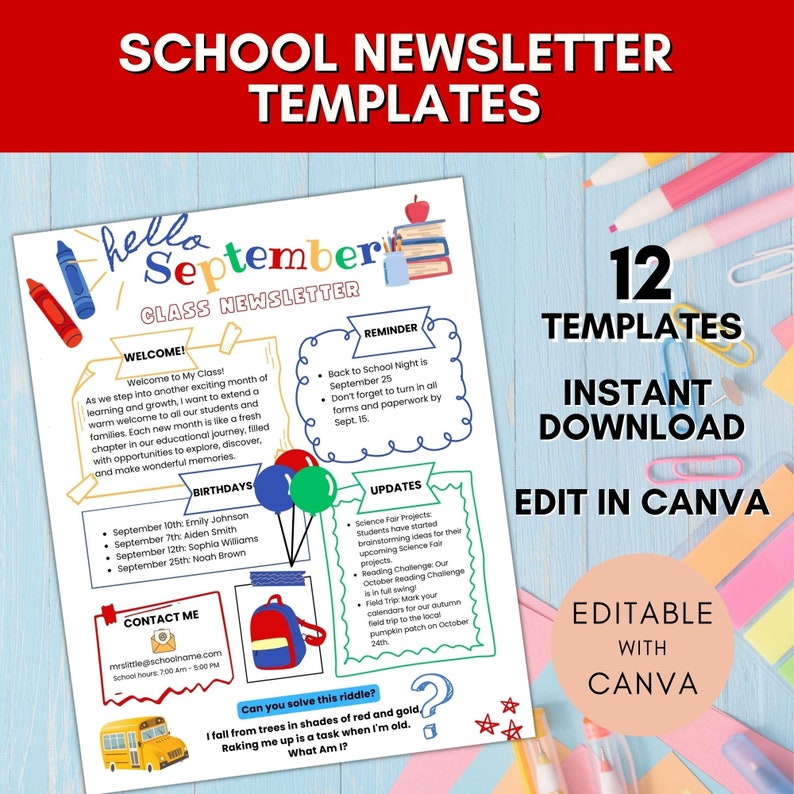 Weekly Classroom Newsletter Template, Monthly Newsletter, School ...