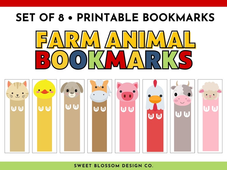 Farm Animal Bookmarks, Bookmarks for Kids, Printable Bookmarks, Barn ...
