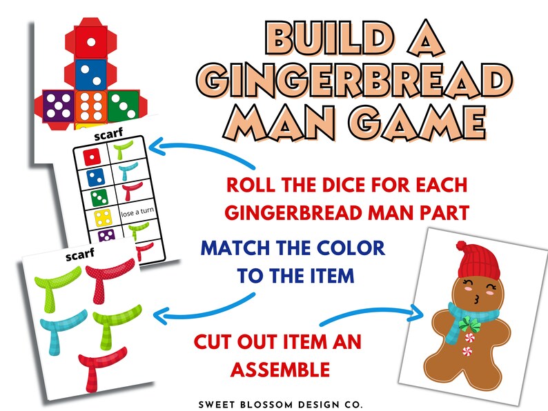 Roll a Gingerbread Man Game, INSTANT DOWNLOAD Printable Christmas Party ...