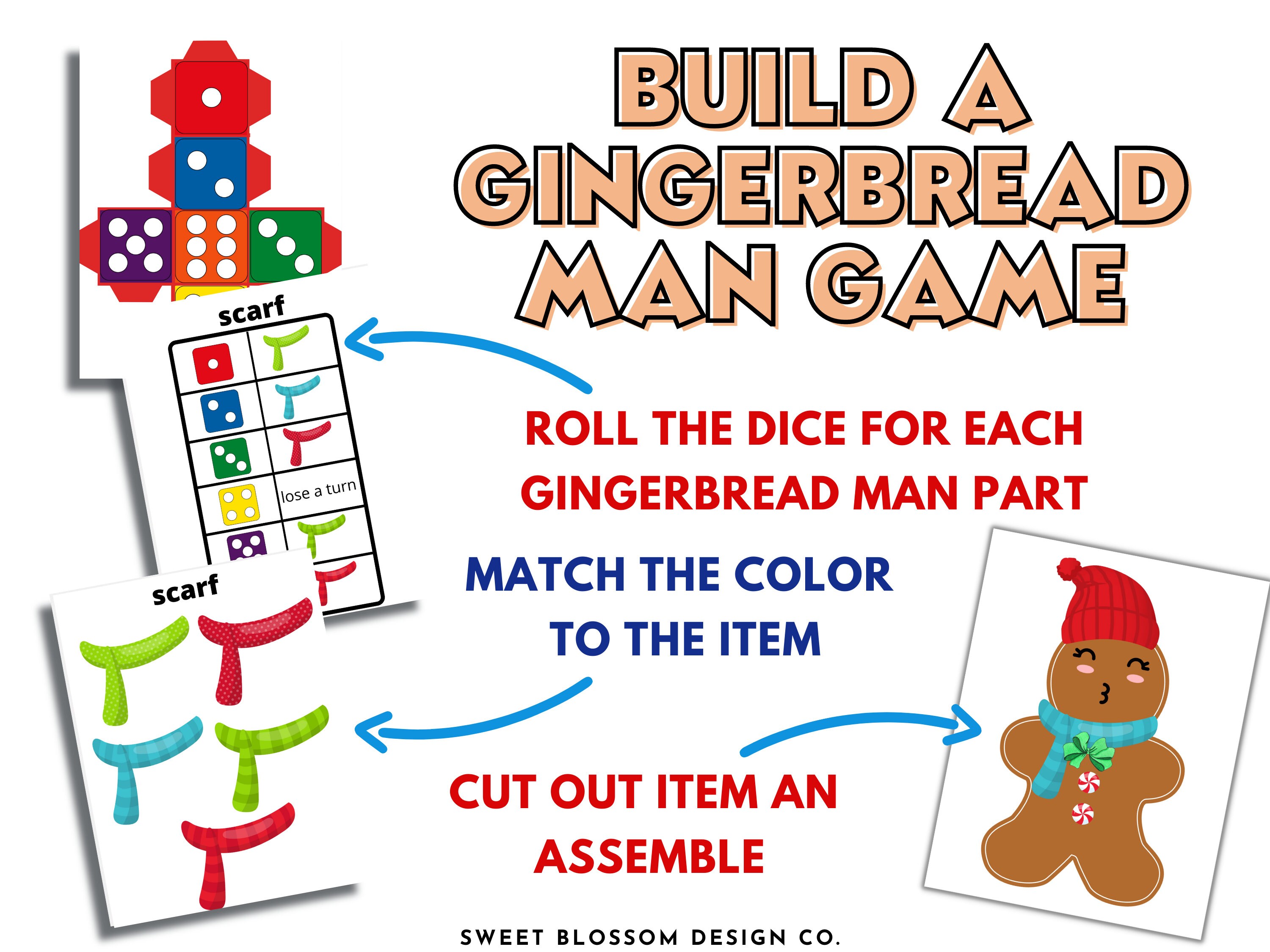 Roll a Gingerbread Man Game, INSTANT DOWNLOAD Printable Christmas Party ...