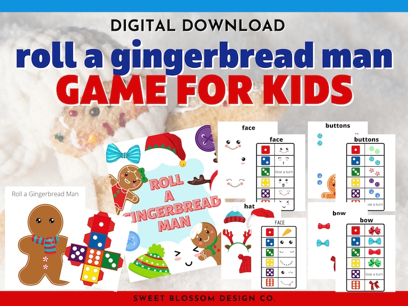 Roll a Gingerbread Man Game, INSTANT DOWNLOAD Printable Christmas Party ...
