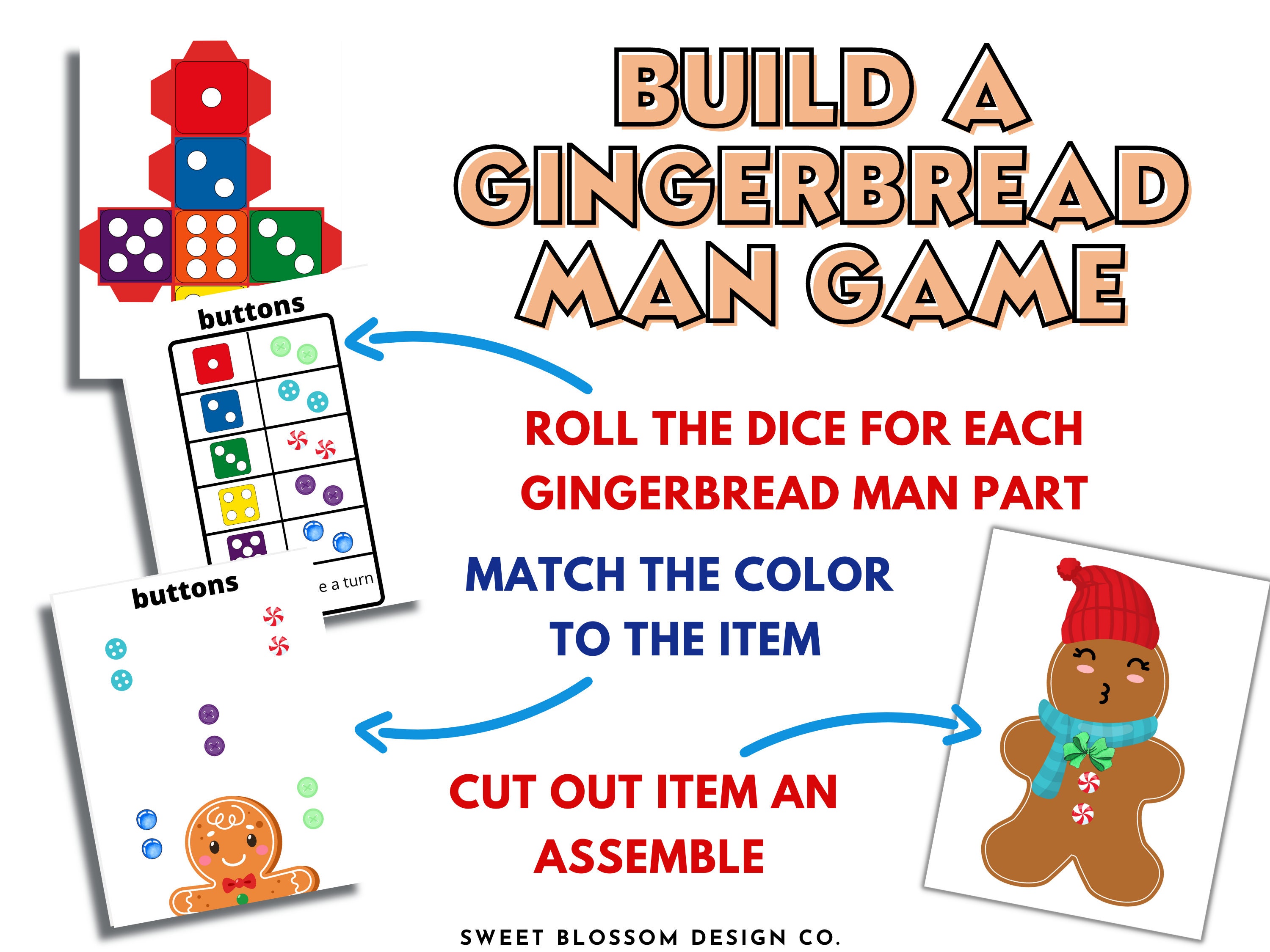 Roll a Gingerbread Man Game, INSTANT DOWNLOAD Printable Christmas Party ...